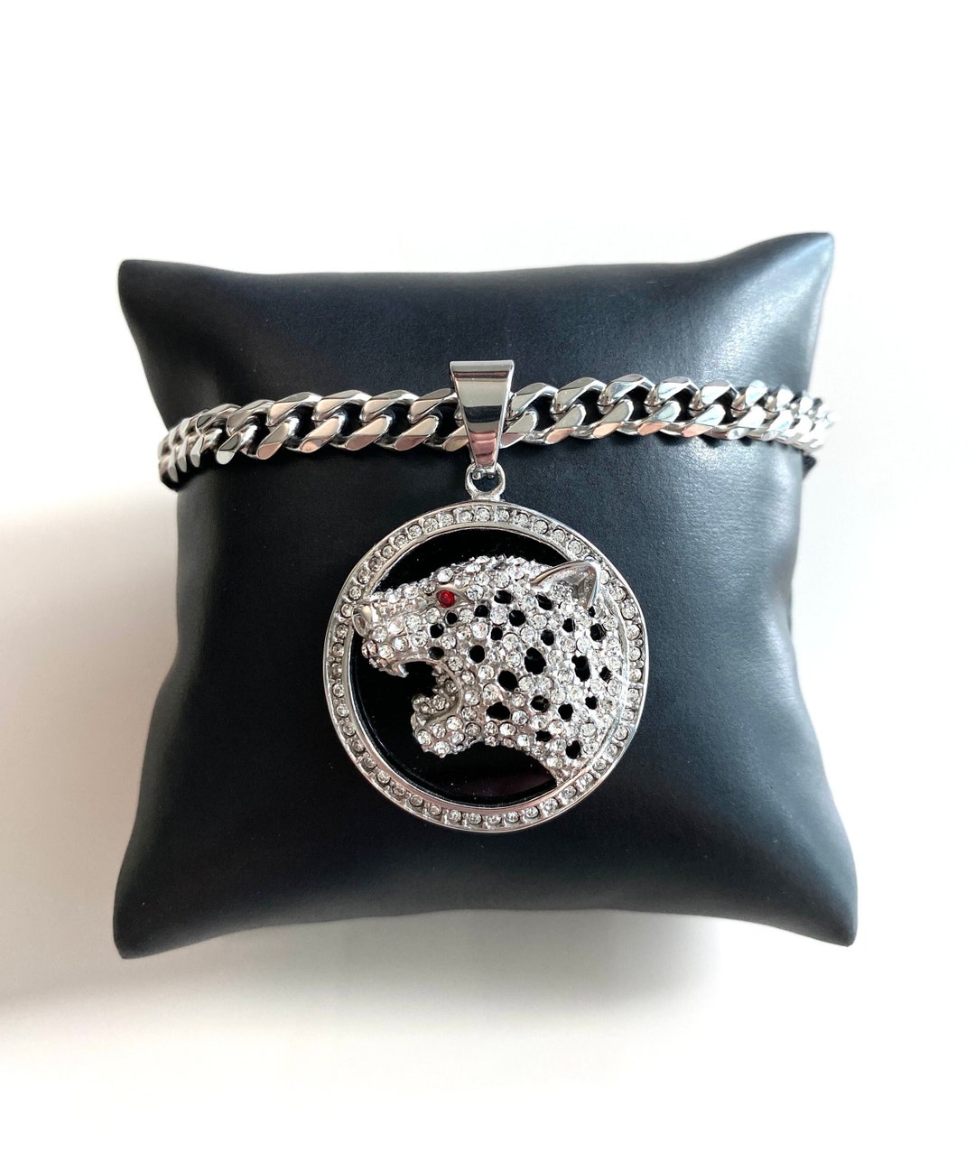 Leopard Head Necklace, Silver Leopard Necklace, Cheetah Necklace ...