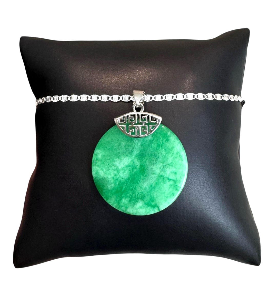 Silver Jade Circle Round Pendant Necklace, Women Men Chinese Jade ...