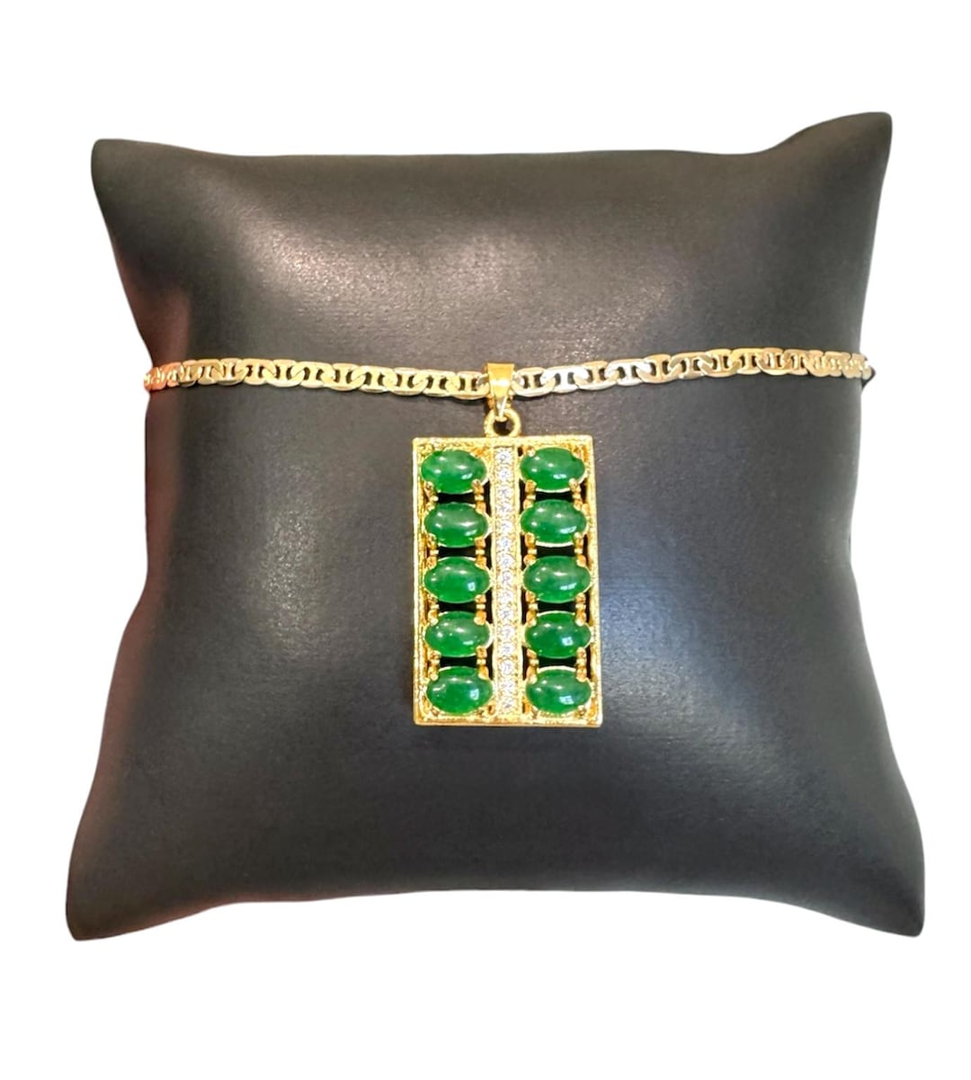 Gold Green Jade Rectangle Pendant Necklace, Women Men Chinese Jade ...