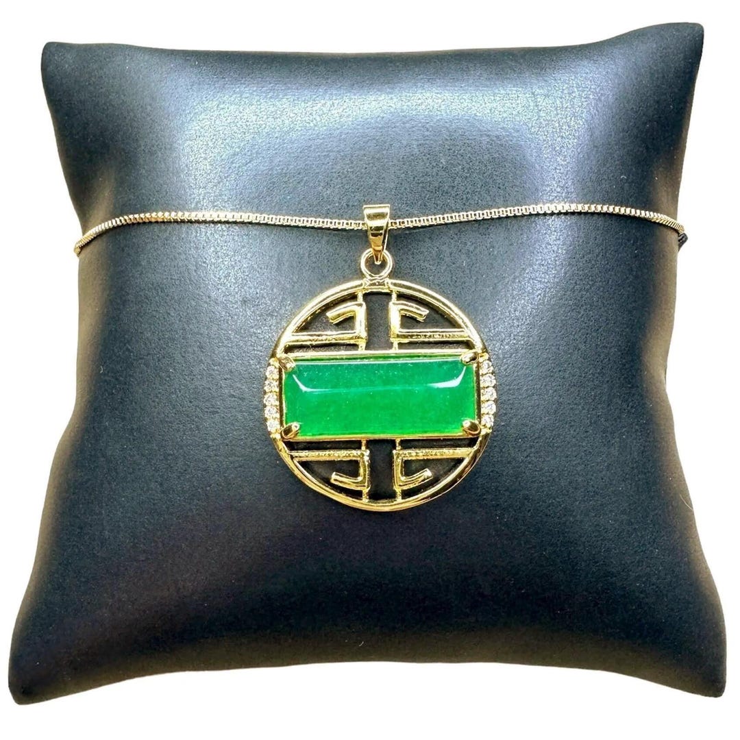 Fu Jade, Green Jade Pendant, Gold Jade Necklace, Round Jade, Chinese ...