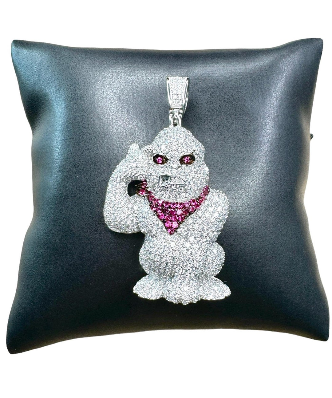 Angry Ape Pendant 925 Silver, Iced Out Bandana Gorilla Pendant, Big ...