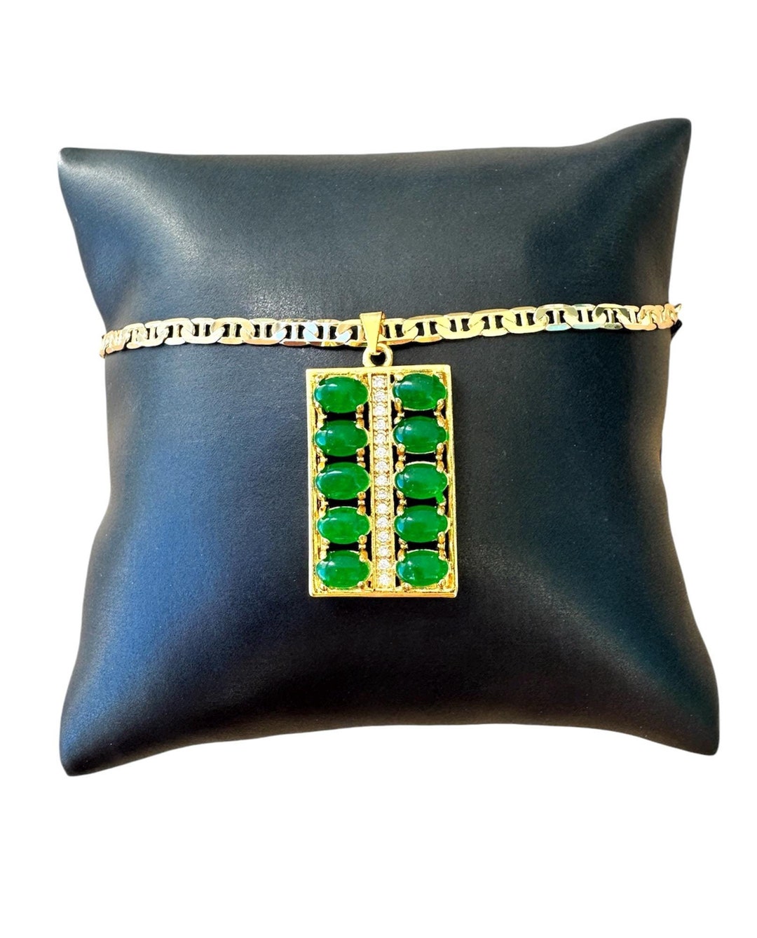 Gold Green Jade Necklace, Rectangle Jade Pendant, Real Jade Necklace ...