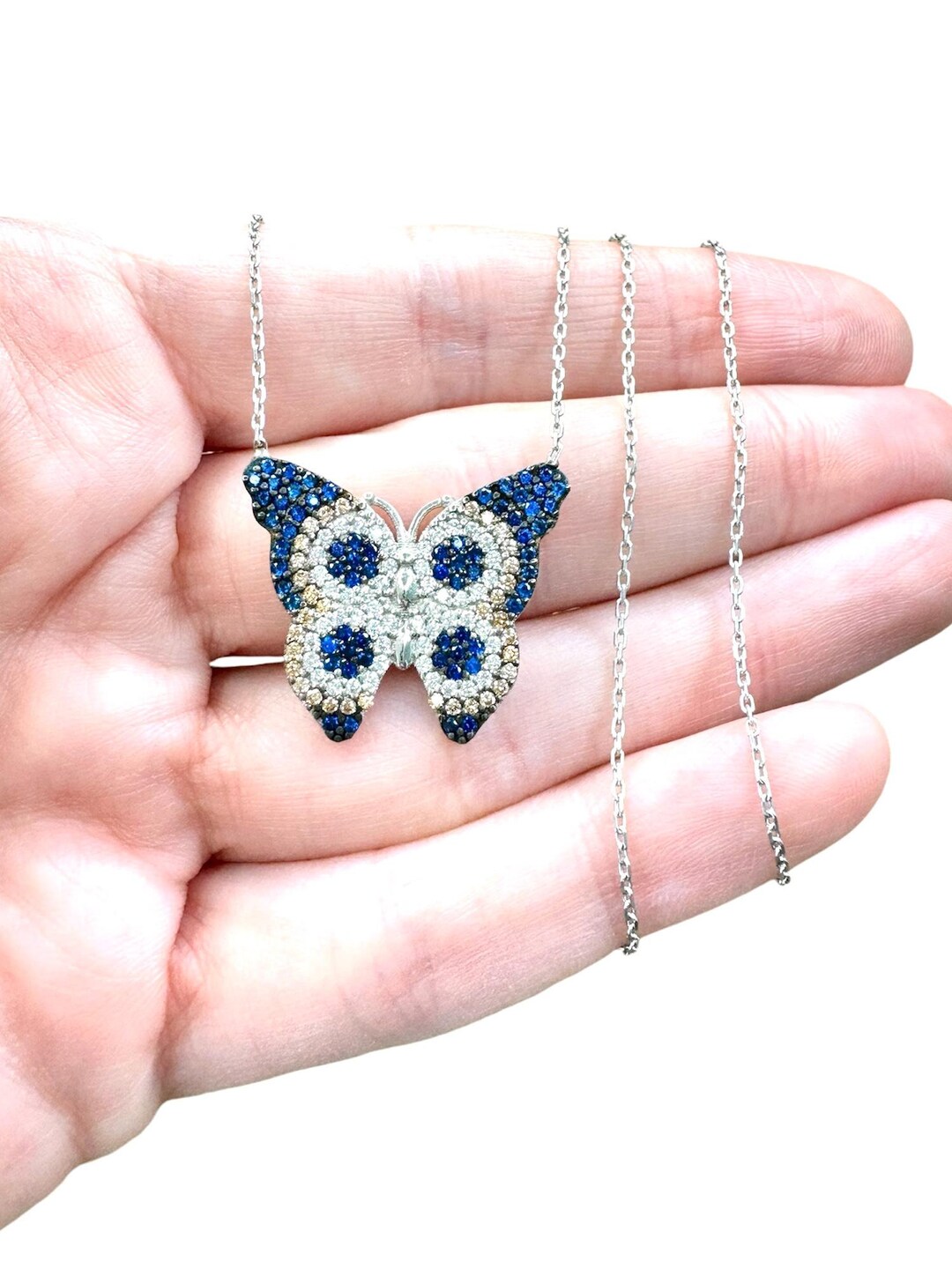 Silver Sapphire Butterfly, Blue Butterfly Pendant, Butterfly Necklace ...