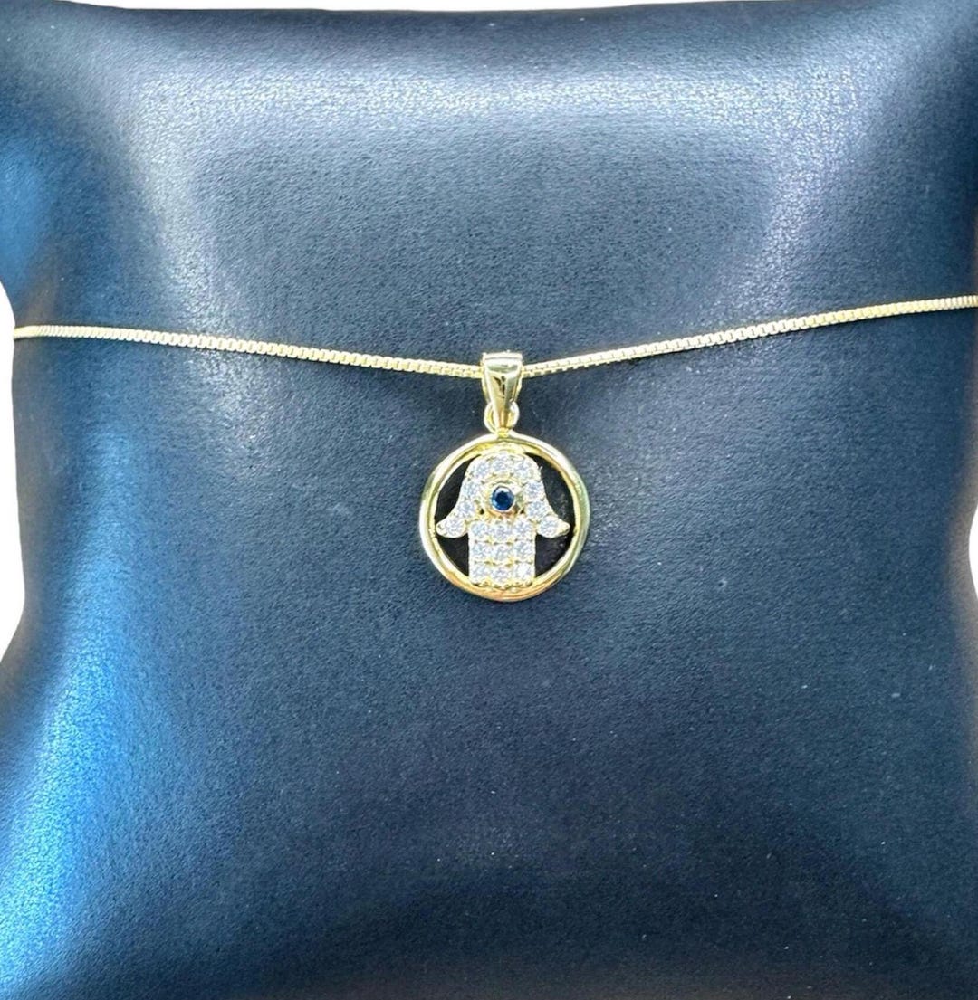 Evil Eye Hamsa Hand Necklace, Dainty Hamsa Coin Pendant, Mini Hamsa ...