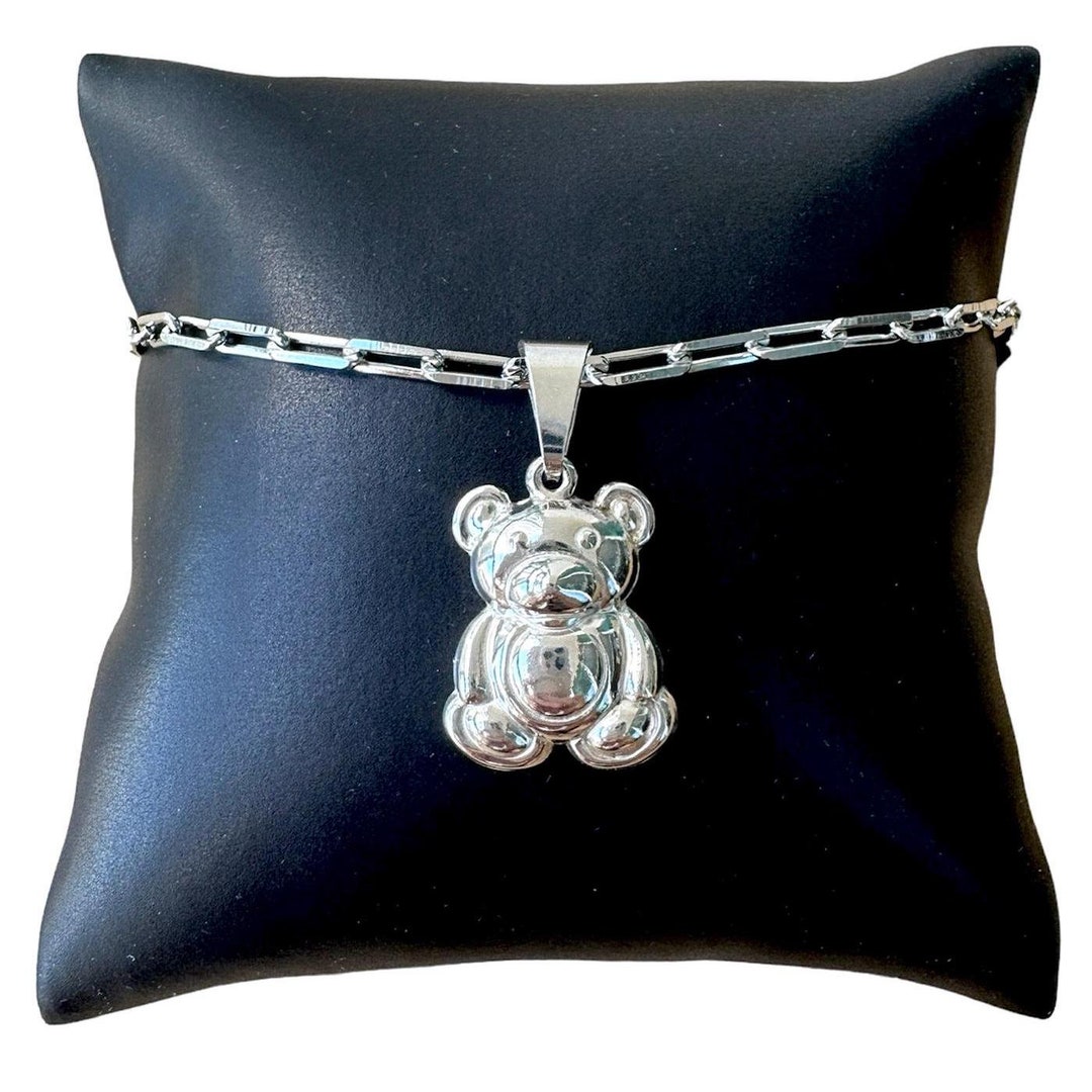 Teddy Bear Necklace, Silver Teddy Bear Pendant, Men Women Teddy Bear ...