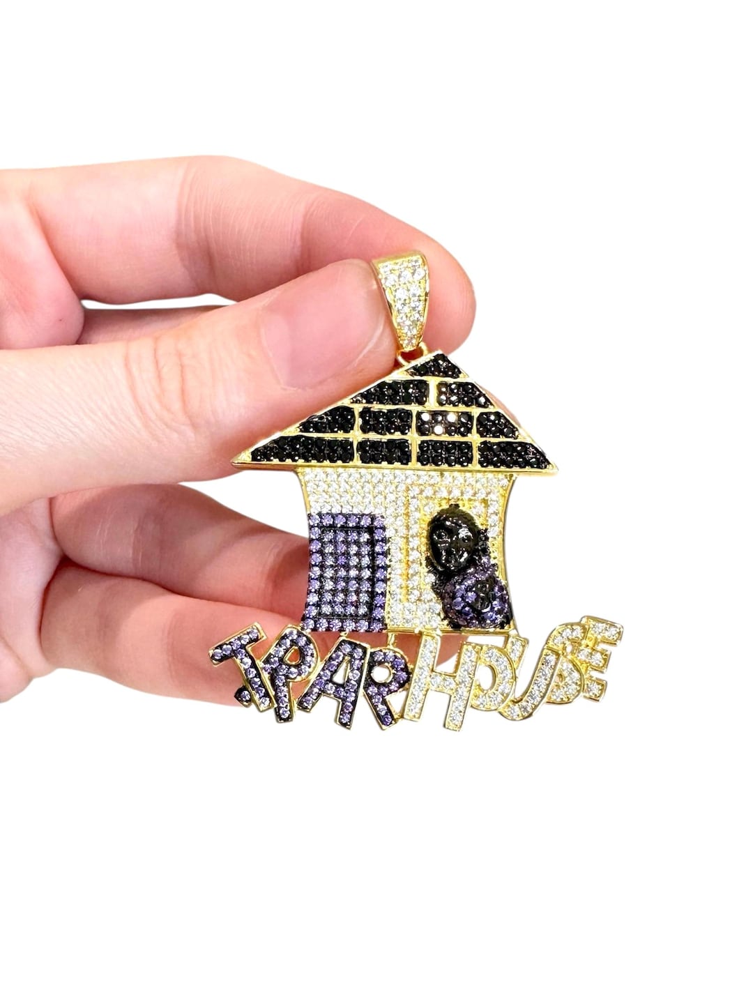 Big Iced Trap House Pendant: Gold Plated 925 Sterling Silver, Bling Hip ...