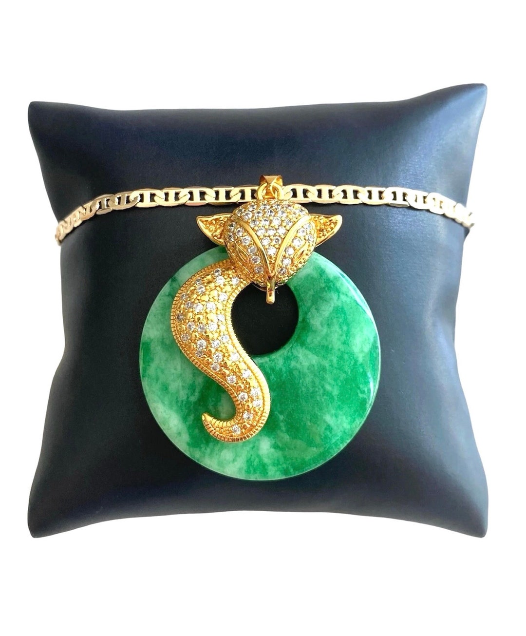 Jade Fox Necklace, Gold Fox Necklace, Gold Jade Necklace, Jade Animal ...