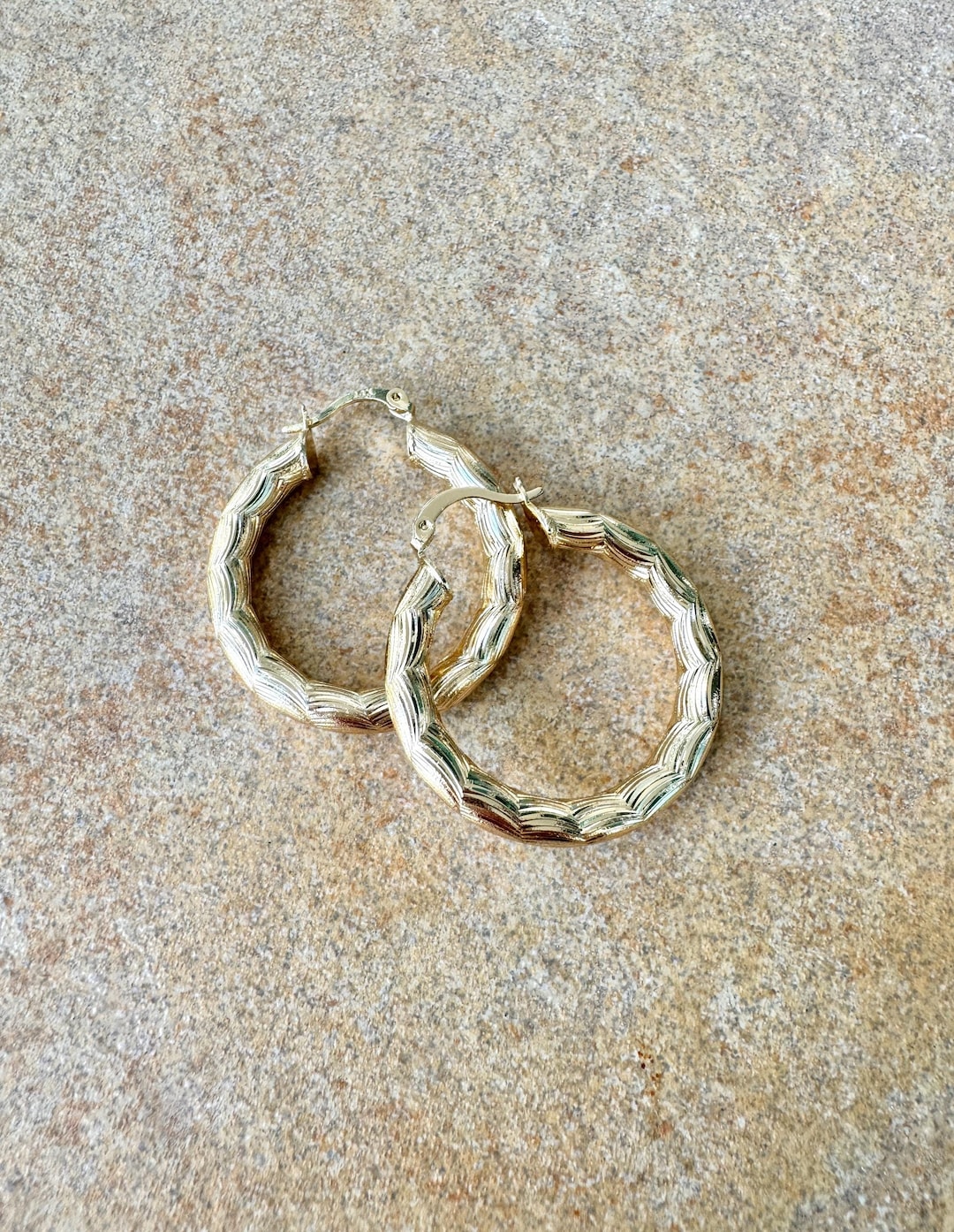 Chunky Everyday Gold Hoops, Trendy Gold Hoops, Textured Medium Hoops ...