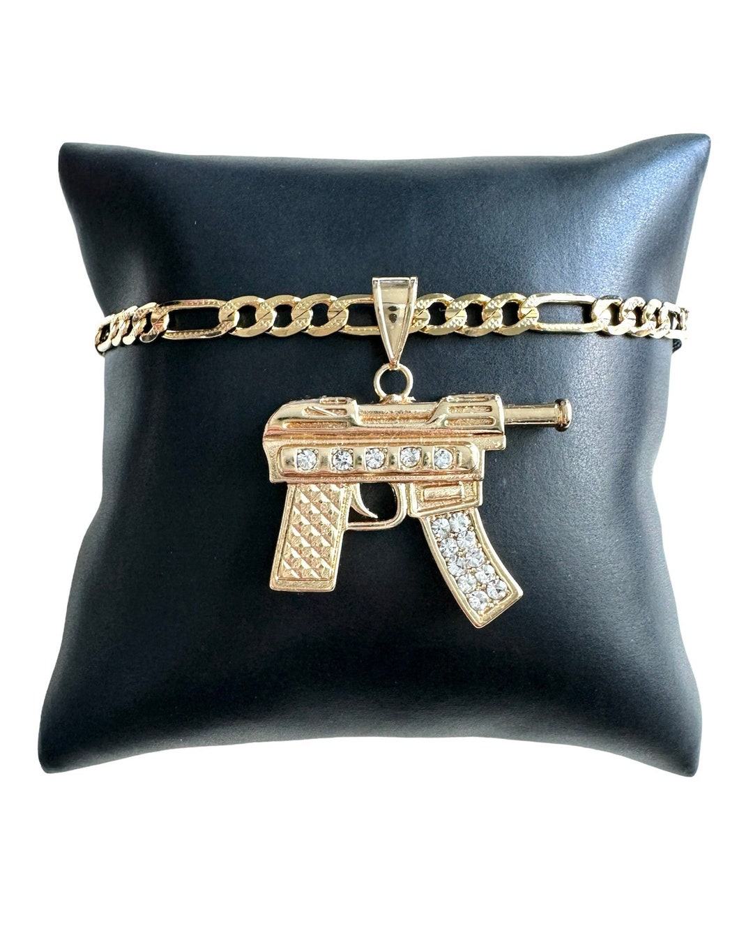 Gold Big Gun Necklace, Iced Out Gun, Machine Gun Pendant, Uzi Gun ...