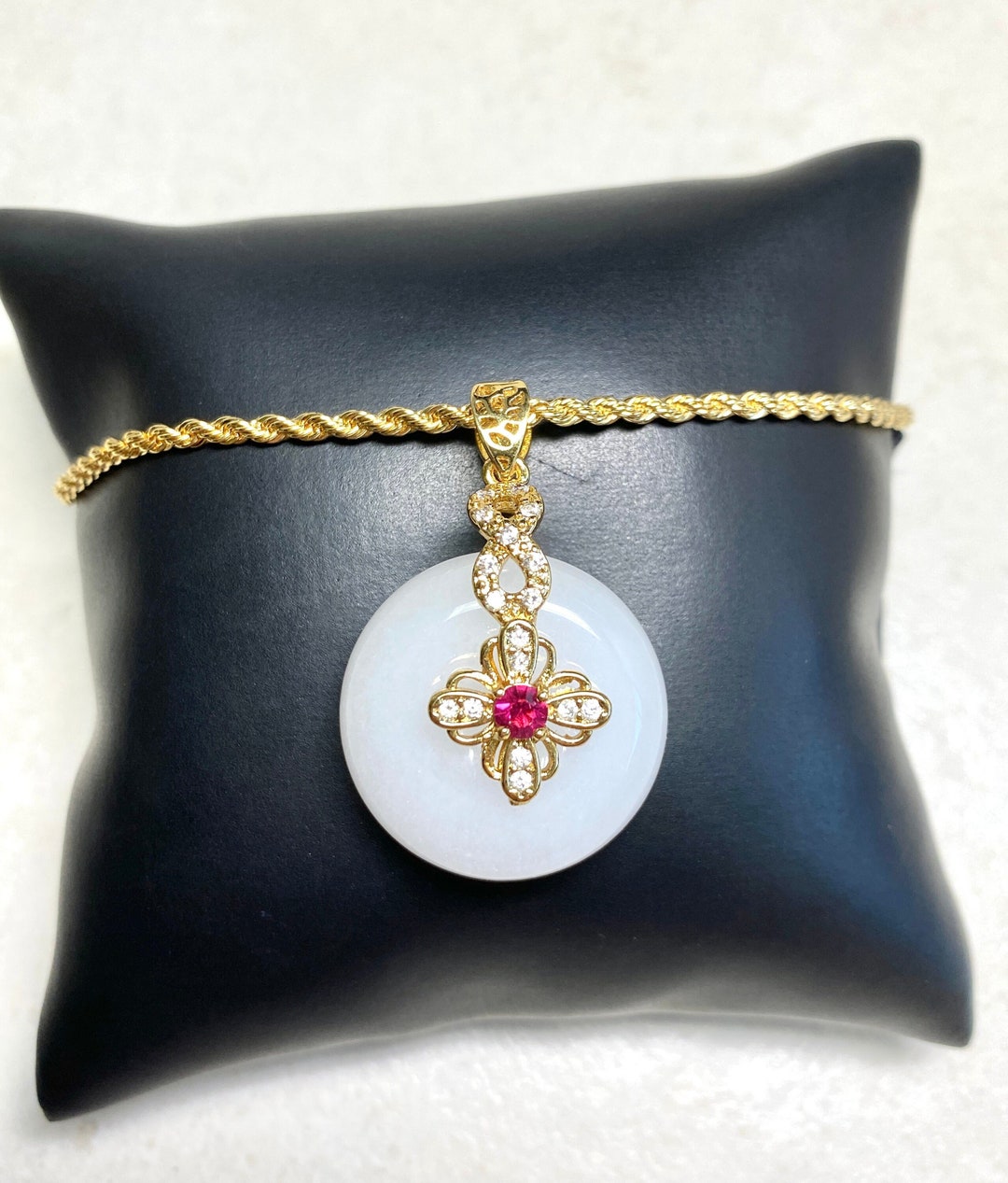 White Jade Necklace, Gold Jade Pendant, Jade Donut, Jade Circle Necklace, Round Jade Pendant ...