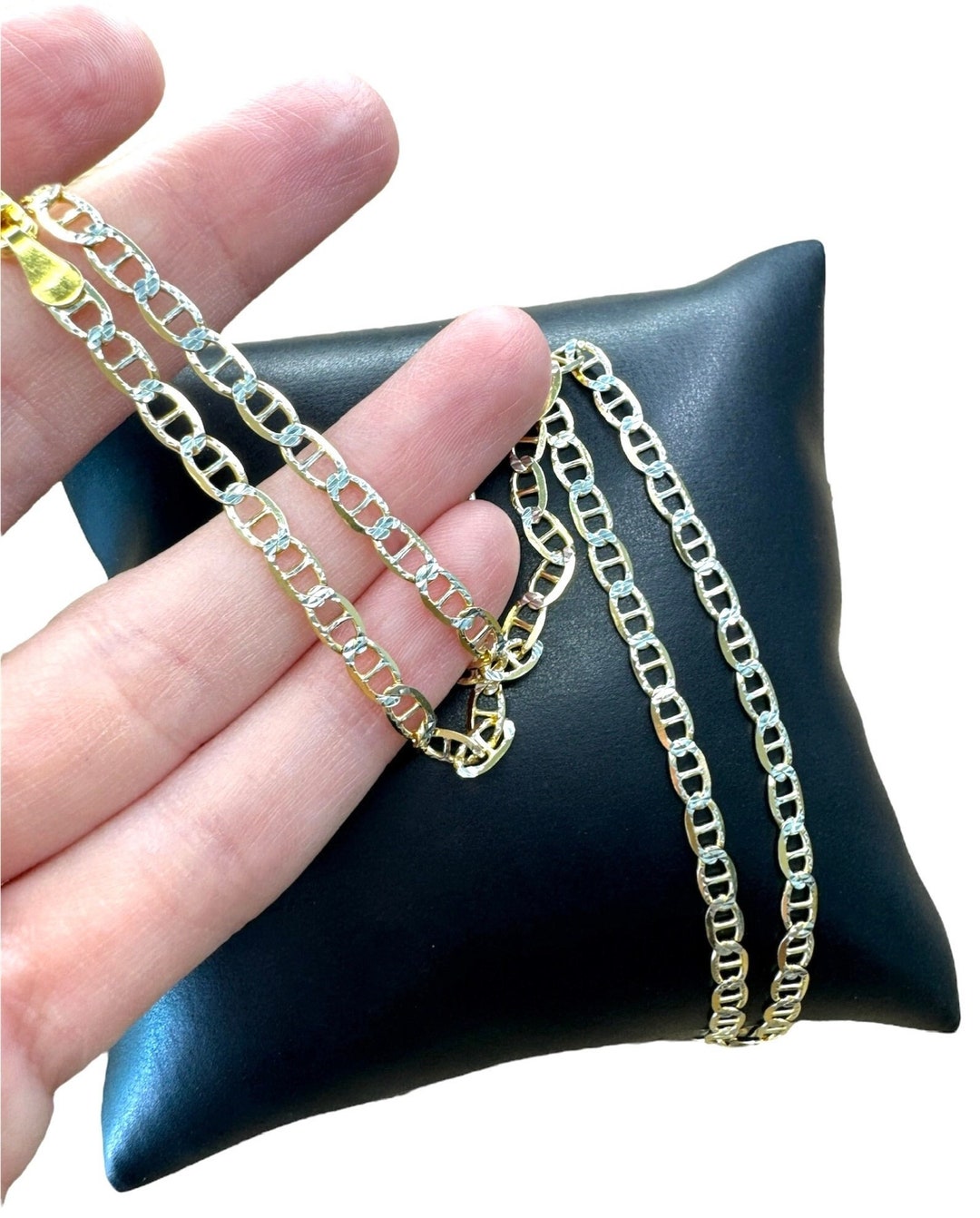 Diamond Cut Mariner Chain, Two Tone 4mm Mariner Chain 18K Gold Plated ...