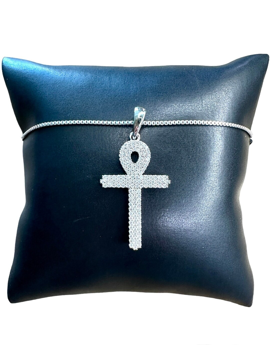 Silver Ankh Necklace, Silver Ankh Pendant, Ankh Charm Necklace, Diamond ...