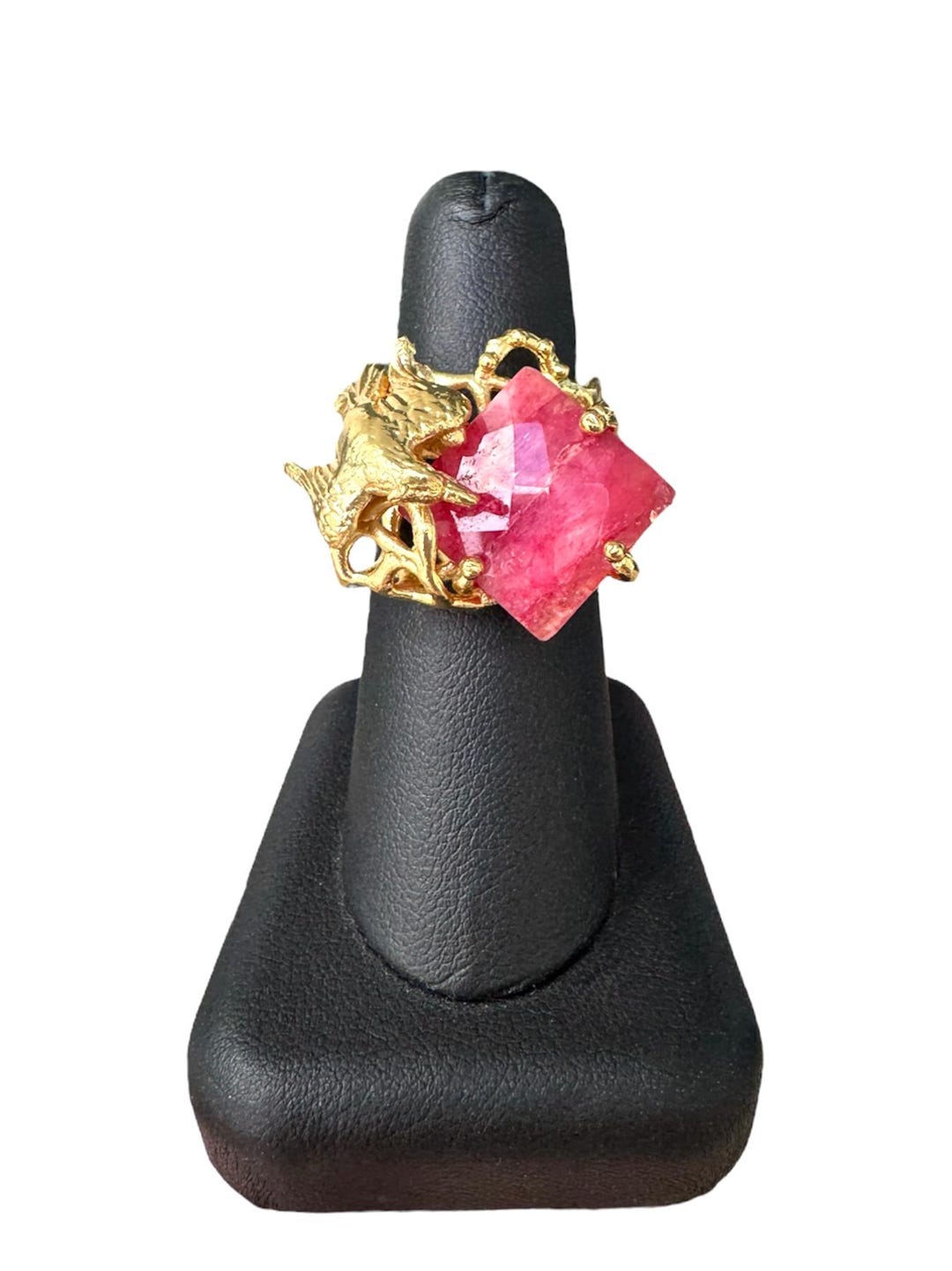 Matte Gold Filled Phoenix Bird Ring, Pink Tourmaline Raw Gemstone Ring ...
