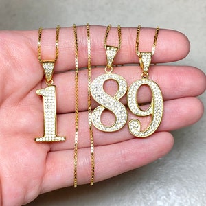 Gold Number Pendant Necklace, Number Charm Necklace, Sports Number ...