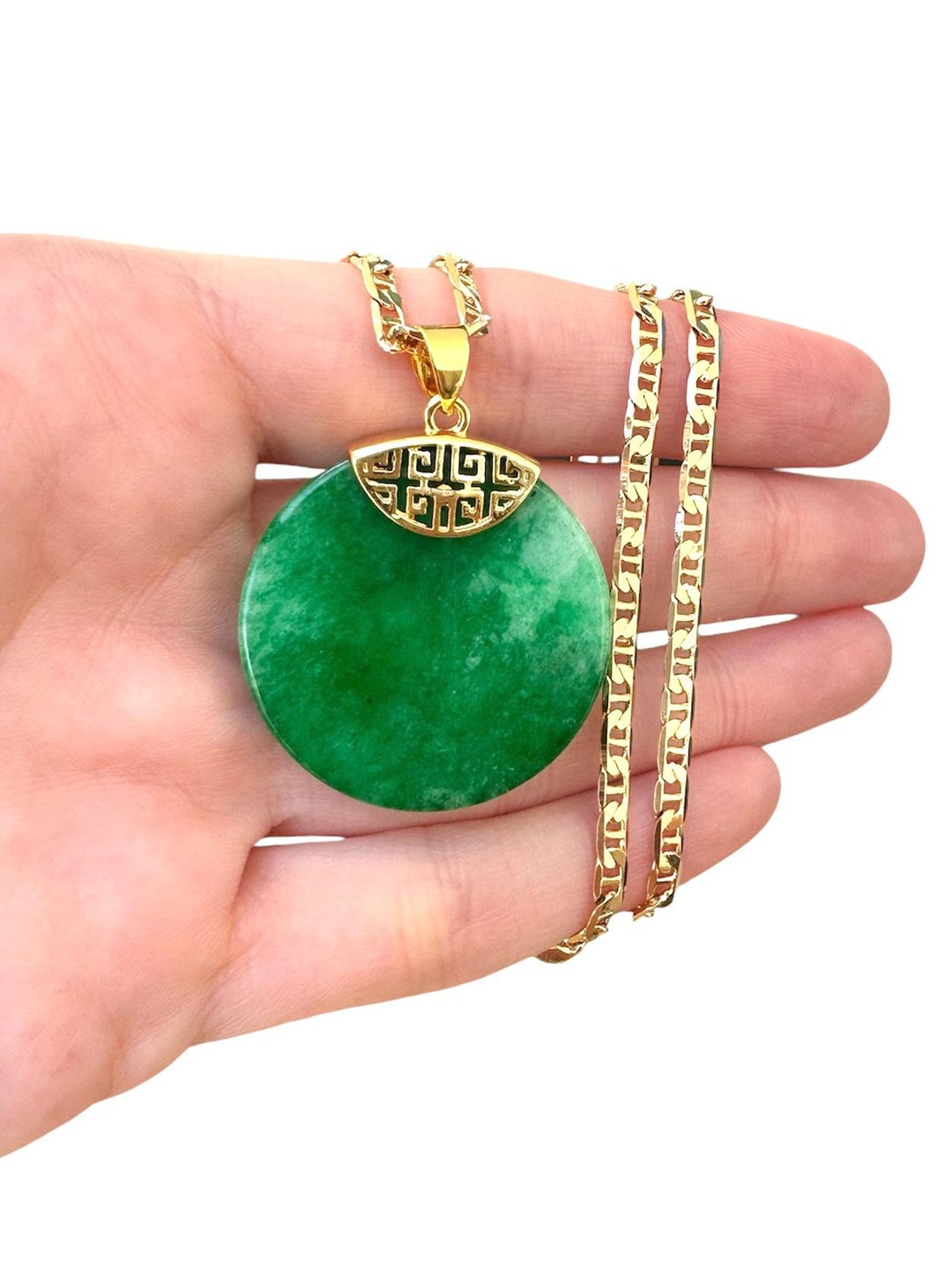 Gold Jade Pendant, Gold Jade Necklace, Good Fortune Jade, Good Luck Green Jade Necklace, Jade ...
