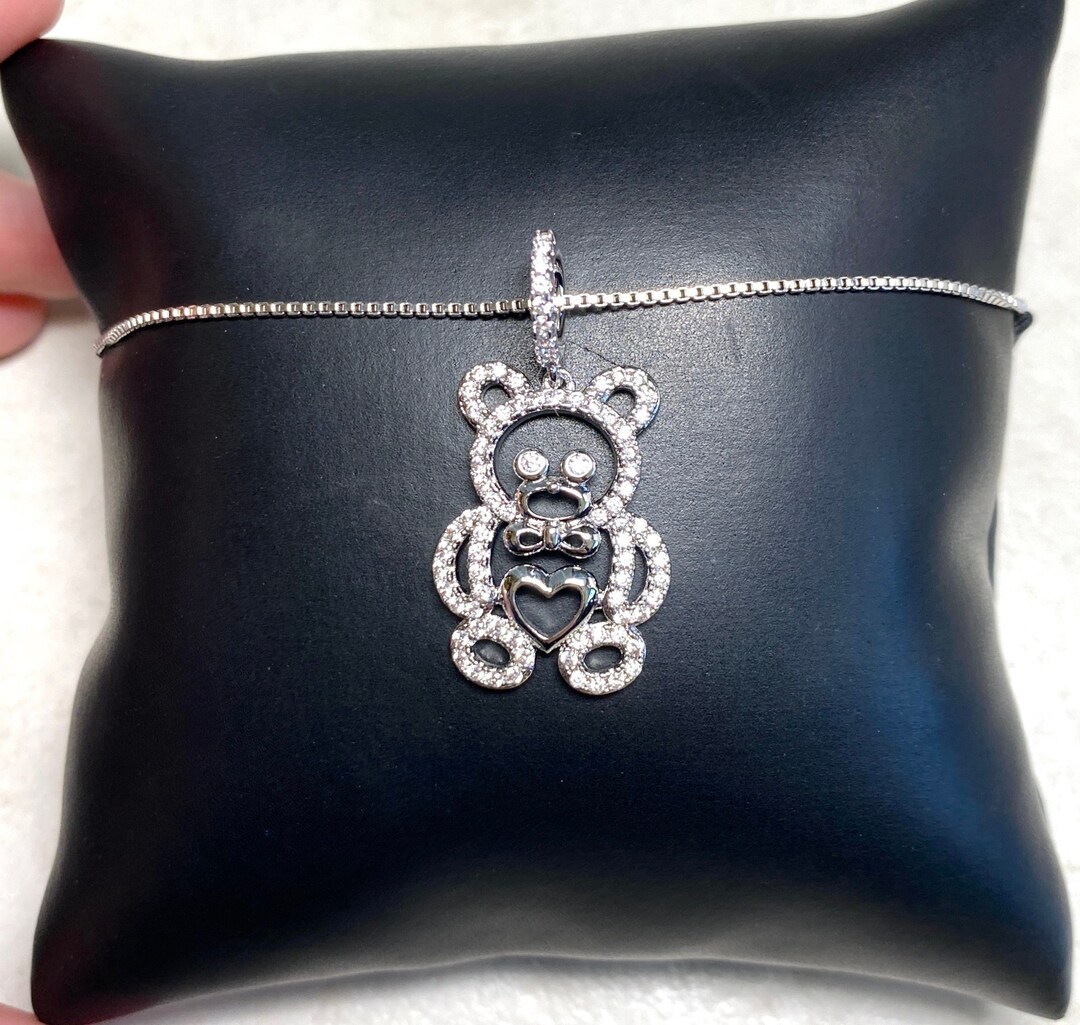 Silver Teddy Bear Necklace, Diamond Teddy Pendant, Iced Teddy Bear, CZ ...