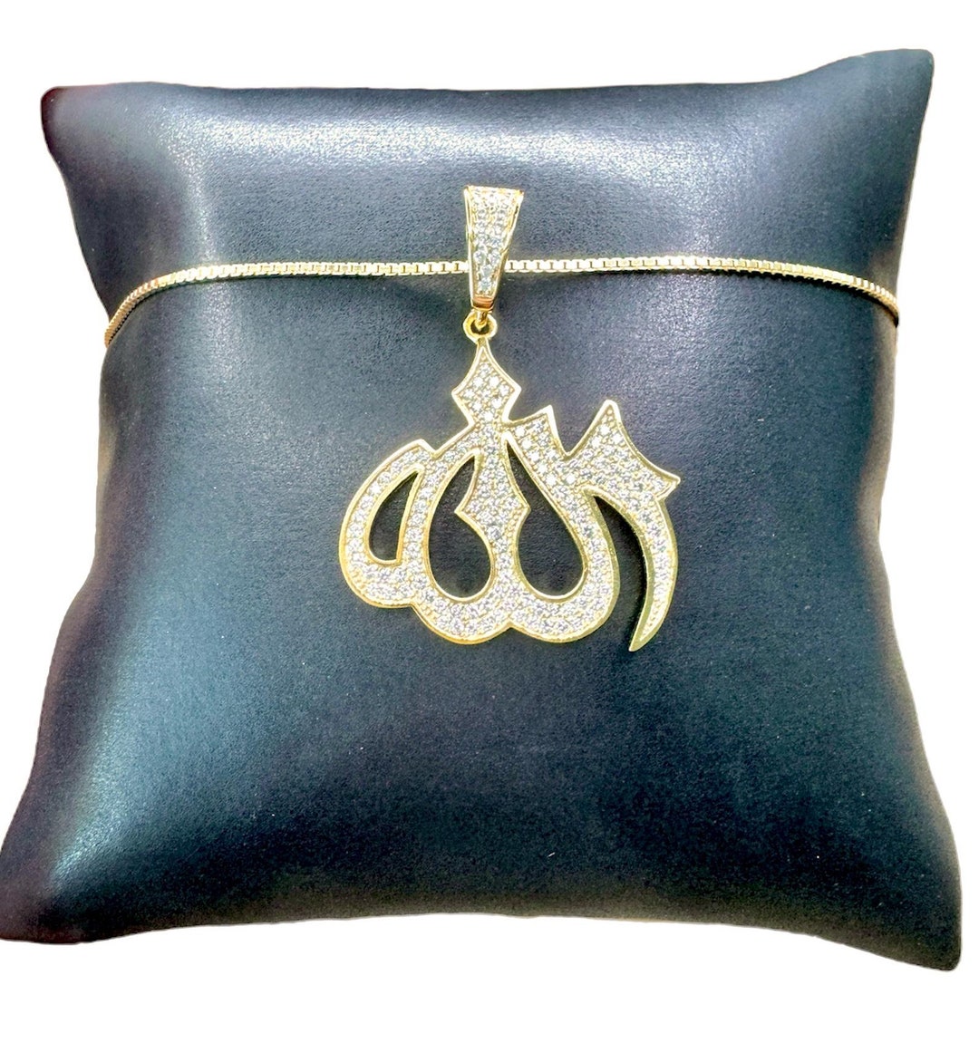 Allah Necklace Gold Plated Silver, Diamond CZ Allah Pendant, Iced Out ...