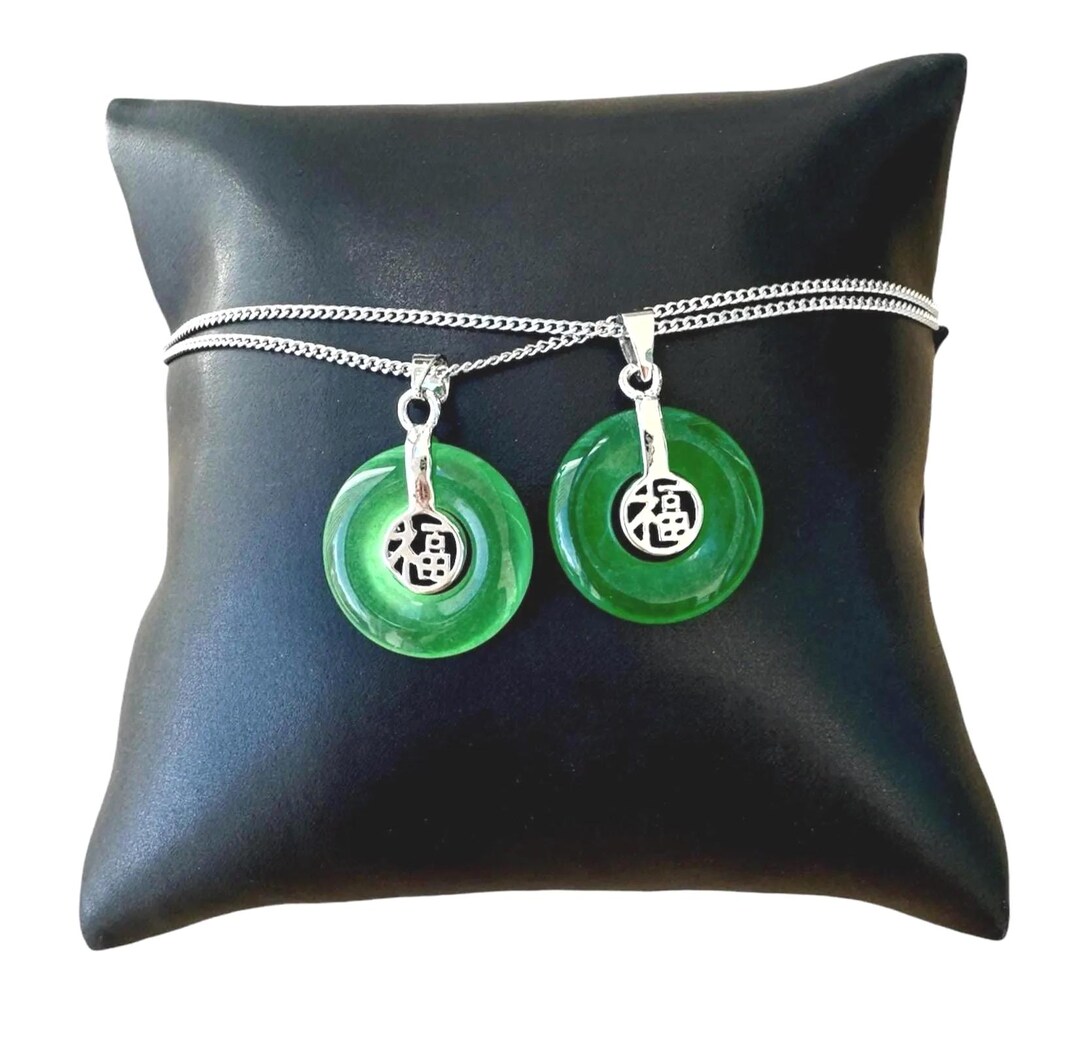 Fu Jade, Green Jade Necklace, Silver Jade Necklace, Circle Jade, Round ...