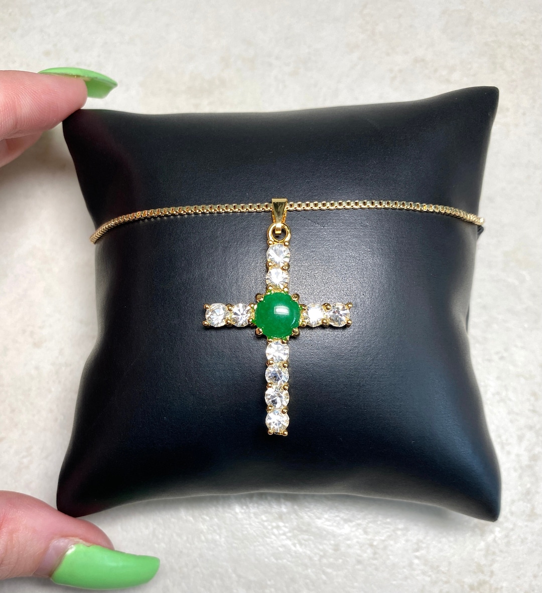 Jade Cross Necklace, Green Jade Cross Pendant, Jade Crucifix, Green ...