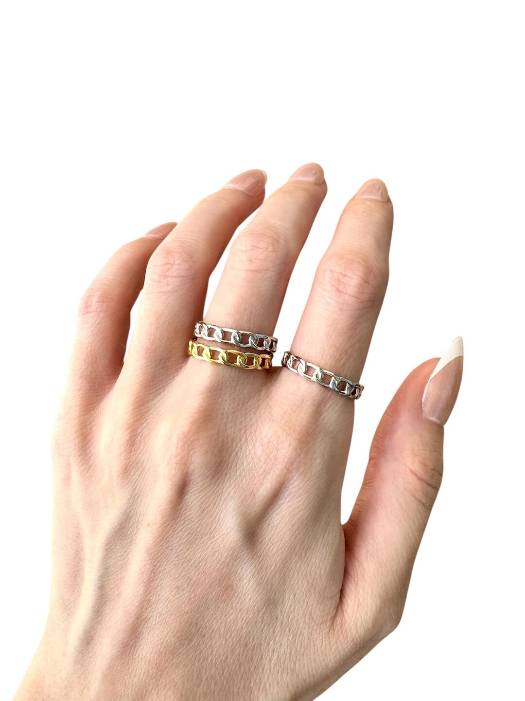 Curb Chain Ring, Cuban Link Chain Ring, Dainty Chain Ring, Thin Chain ...