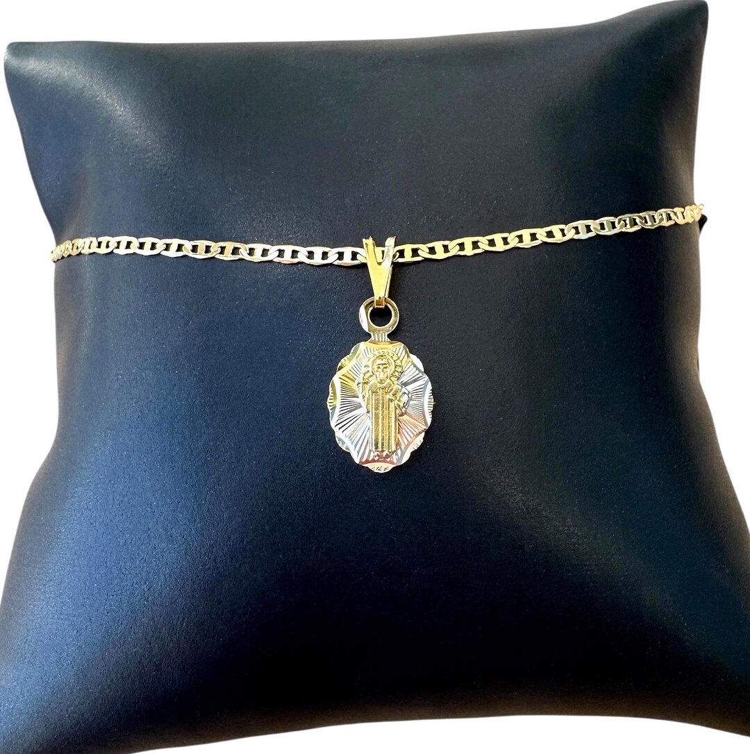 Tri Tone Saint Benedict Necklace, Mini Diamond Cut St Benedict Pendant ...