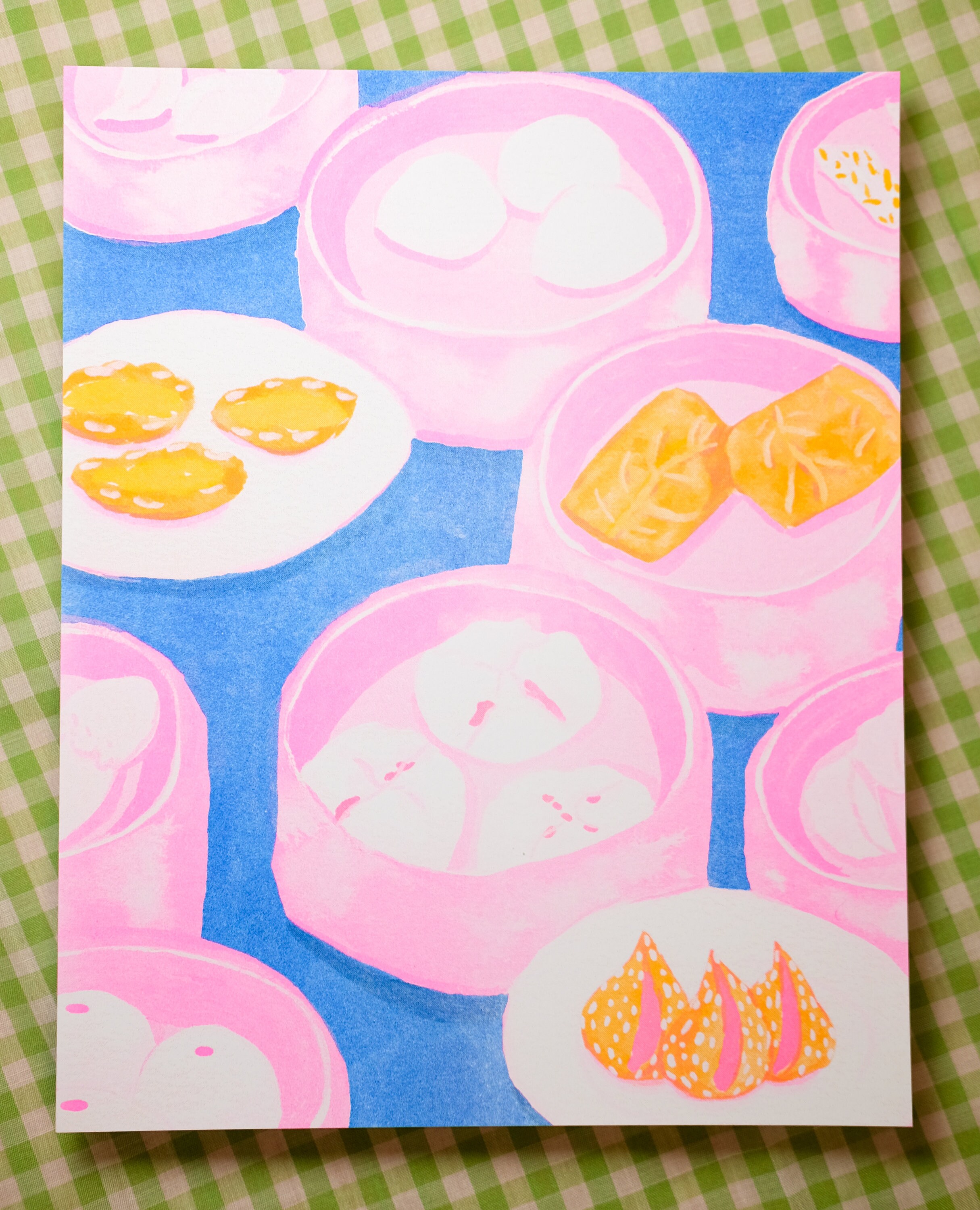 Riso Print Dimsum Blue and Pink Art Print Graphic and - Etsy
