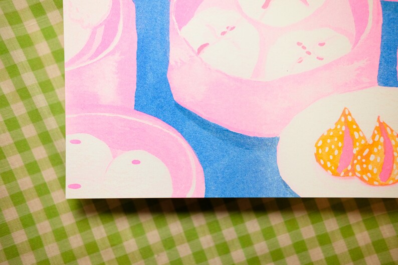 Riso Print Dimsum Blue and Pink Art Print Graphic and - Etsy