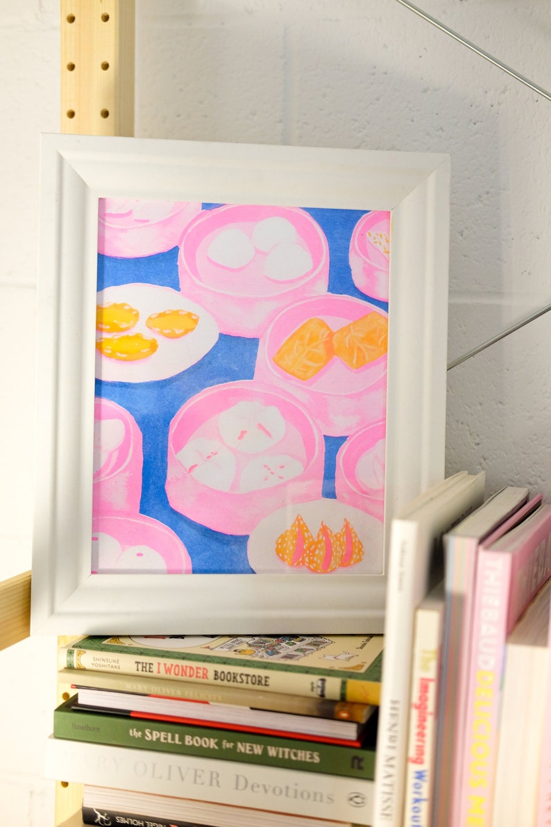 Riso Print Dimsum Blue and Pink Art Print Graphic and - Etsy