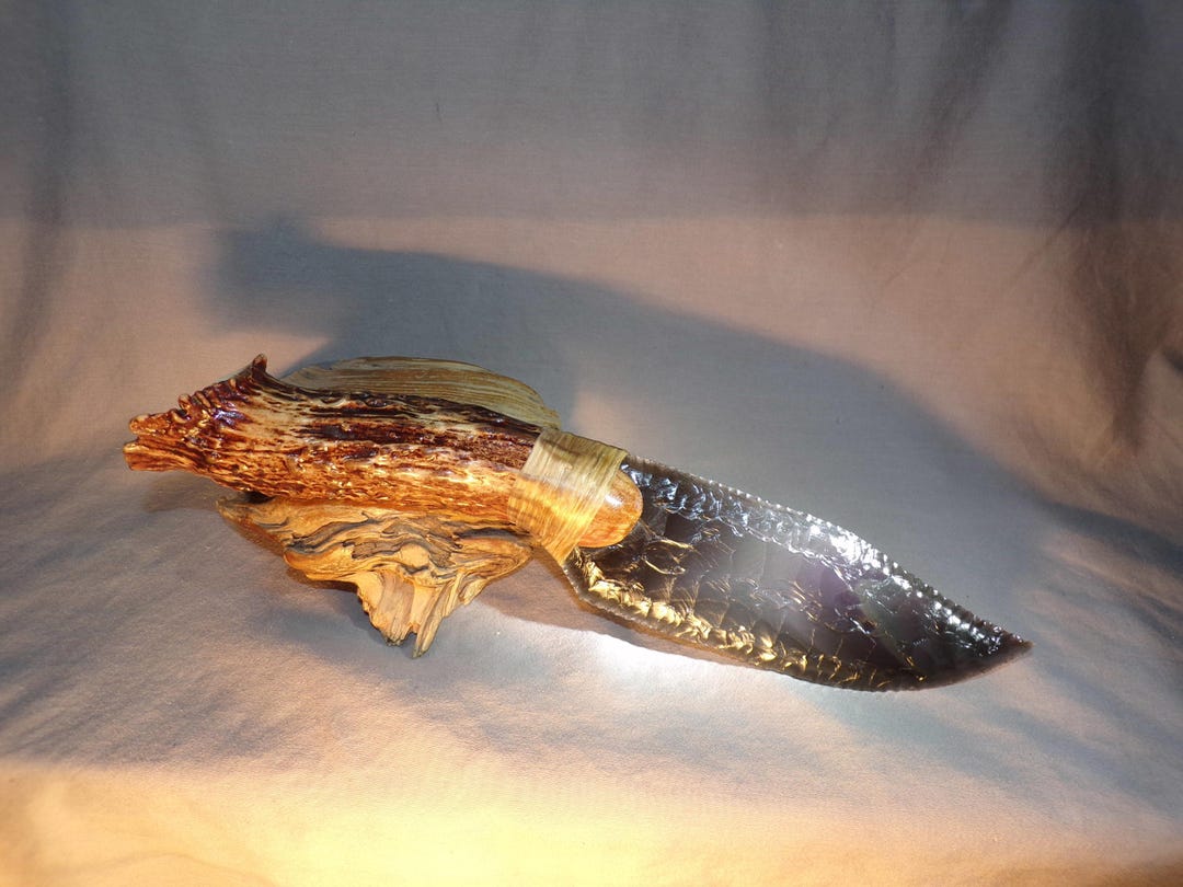 Large Sheen Obsidian Bowie Knife Indian Head Nickel Black Powder ...