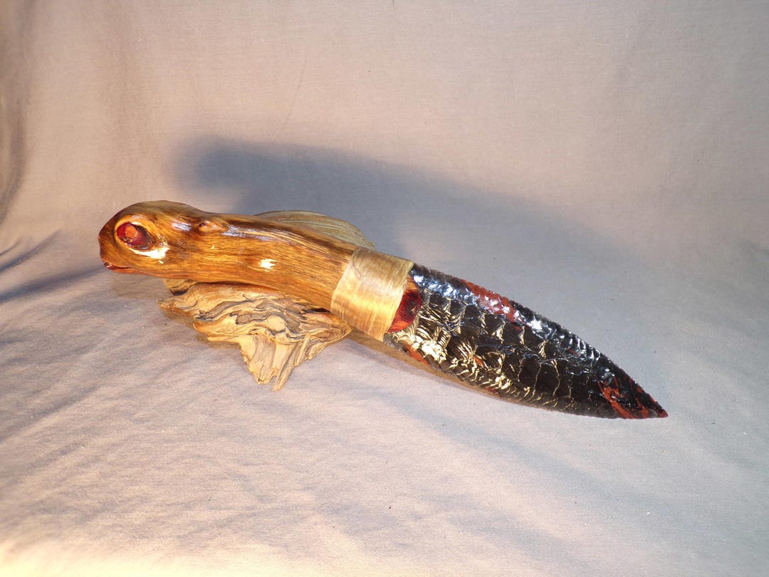 Triple Flow Obsidian Paleo Dagger Knife Manzanita Handle Knapped Flint ...