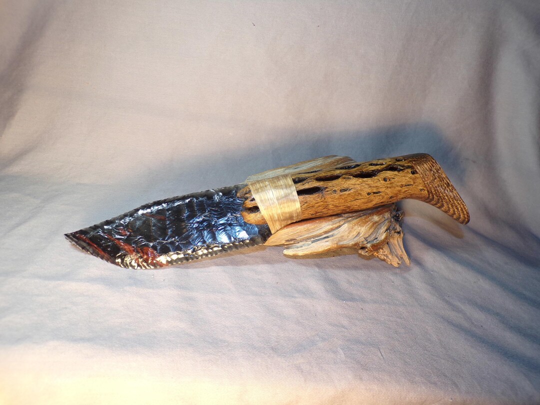 Triple Flow Obsidian Bowie Knife Cholla Cactus Wood Handle Flint ...