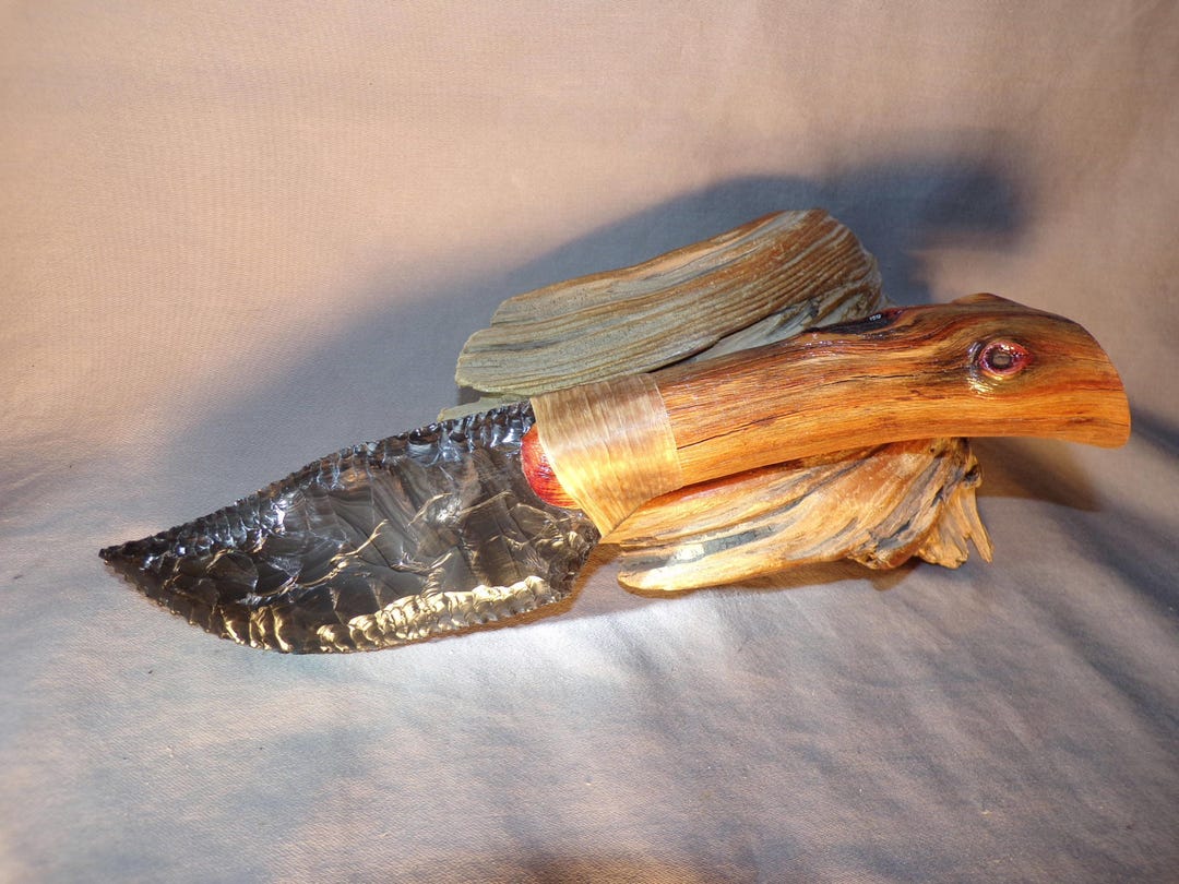 Gold Sheen Obsidian Bowie Knife Manzanita Handle Knapped Flint Knapping ...
