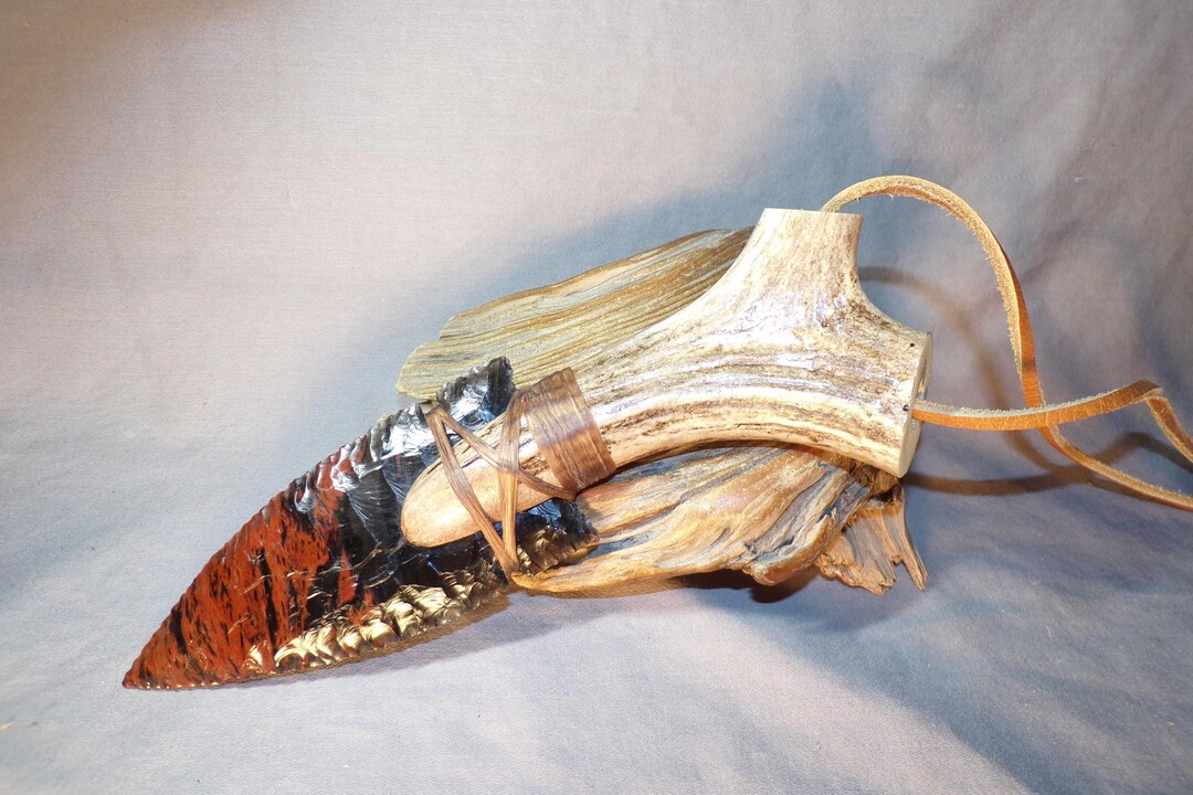 Triple Flow Obsidian Fox Ear Neck Knife Black Powder Flint Knapping Art ...