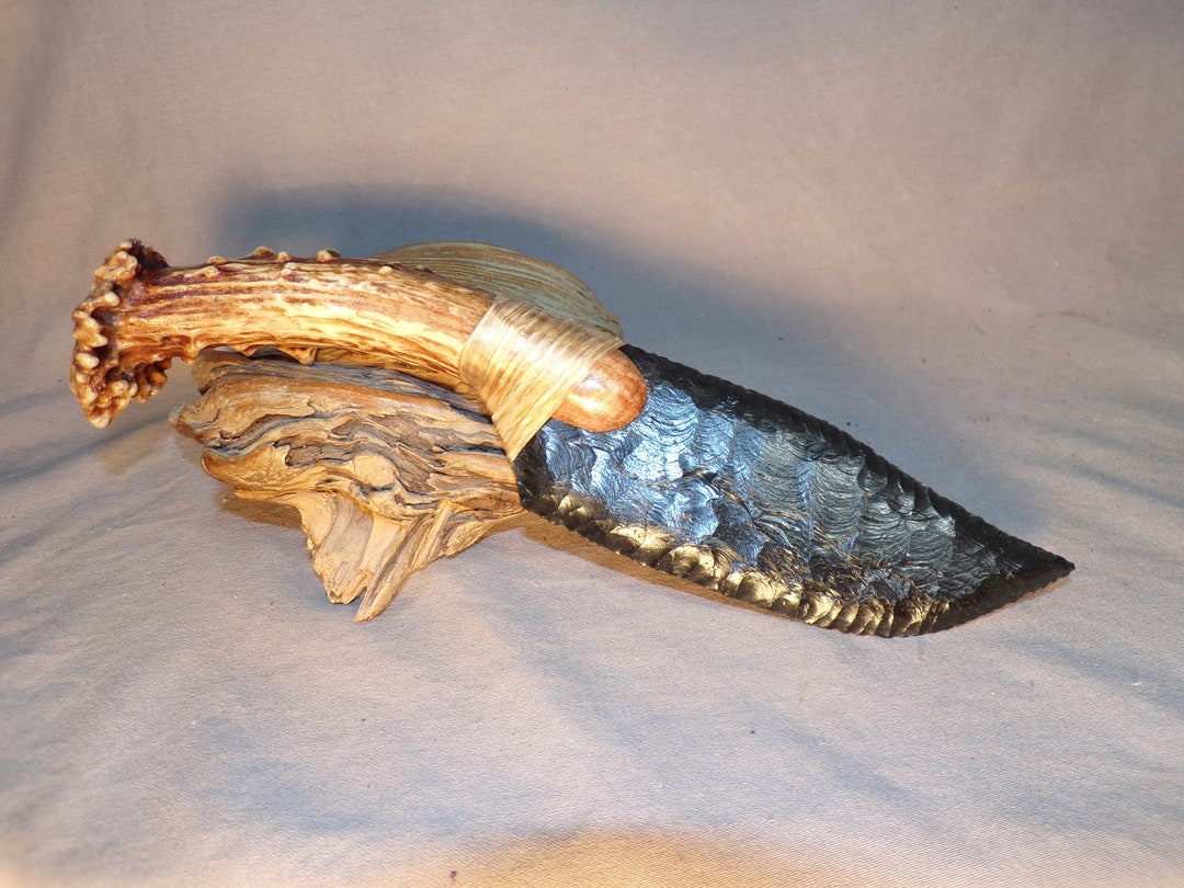 Knapped Dacite Bowie Knife Black Powder Flint Knapping - Etsy