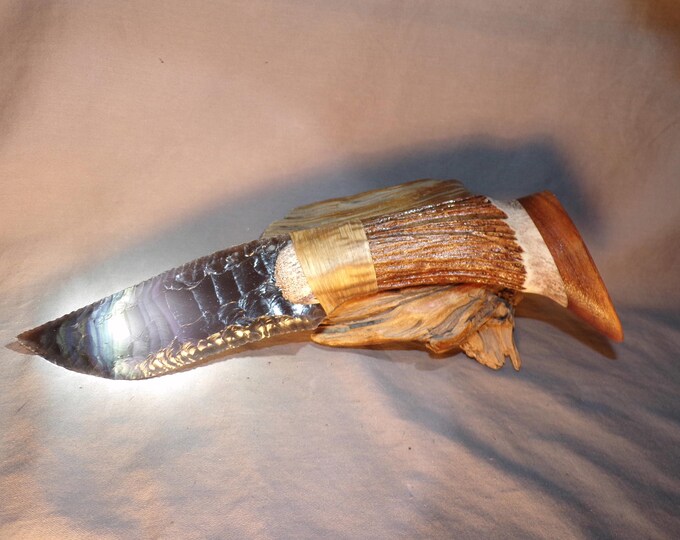 Rainbow Obsidian Fantasy Knife W Elk Antler & Walnut End Cap Handle ...