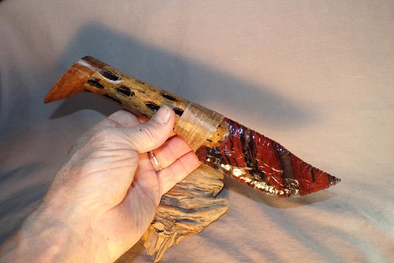 Triple Flow Obsidian Bowie Knife Cholla Cactus Wood Handle Flint ...