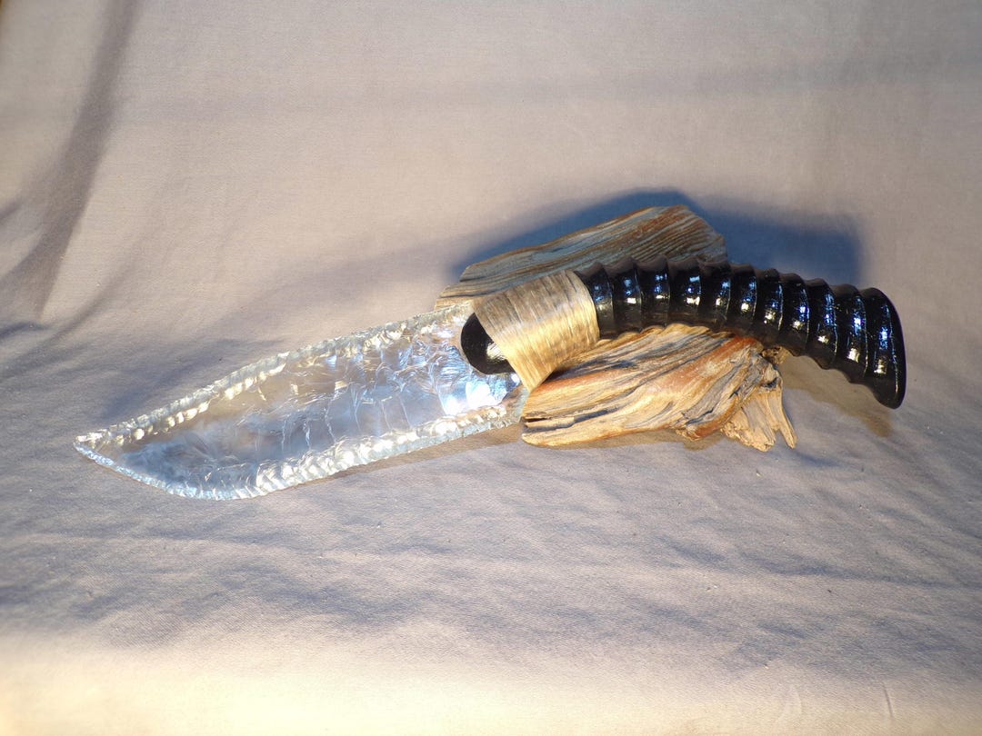 Knapped Glass Bowie Knife W Carved African Handle Black Powder Flint ...