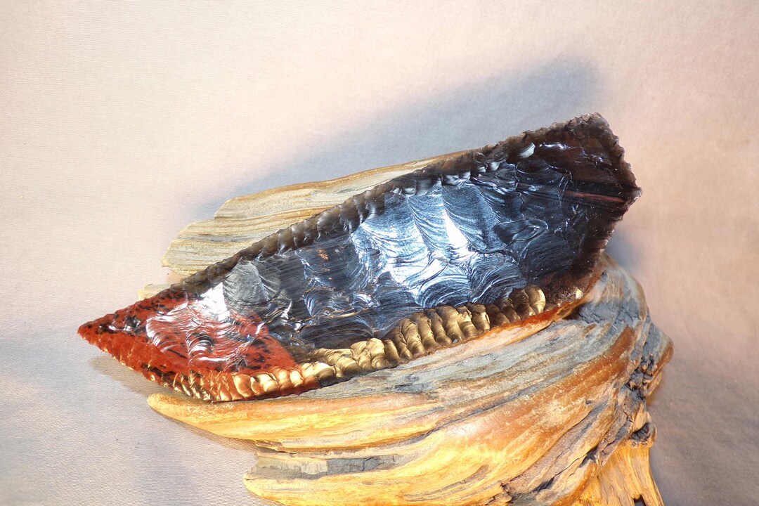 Triple Flow Obsidian Bowie Blade Flint Knapping, Certificate of ...