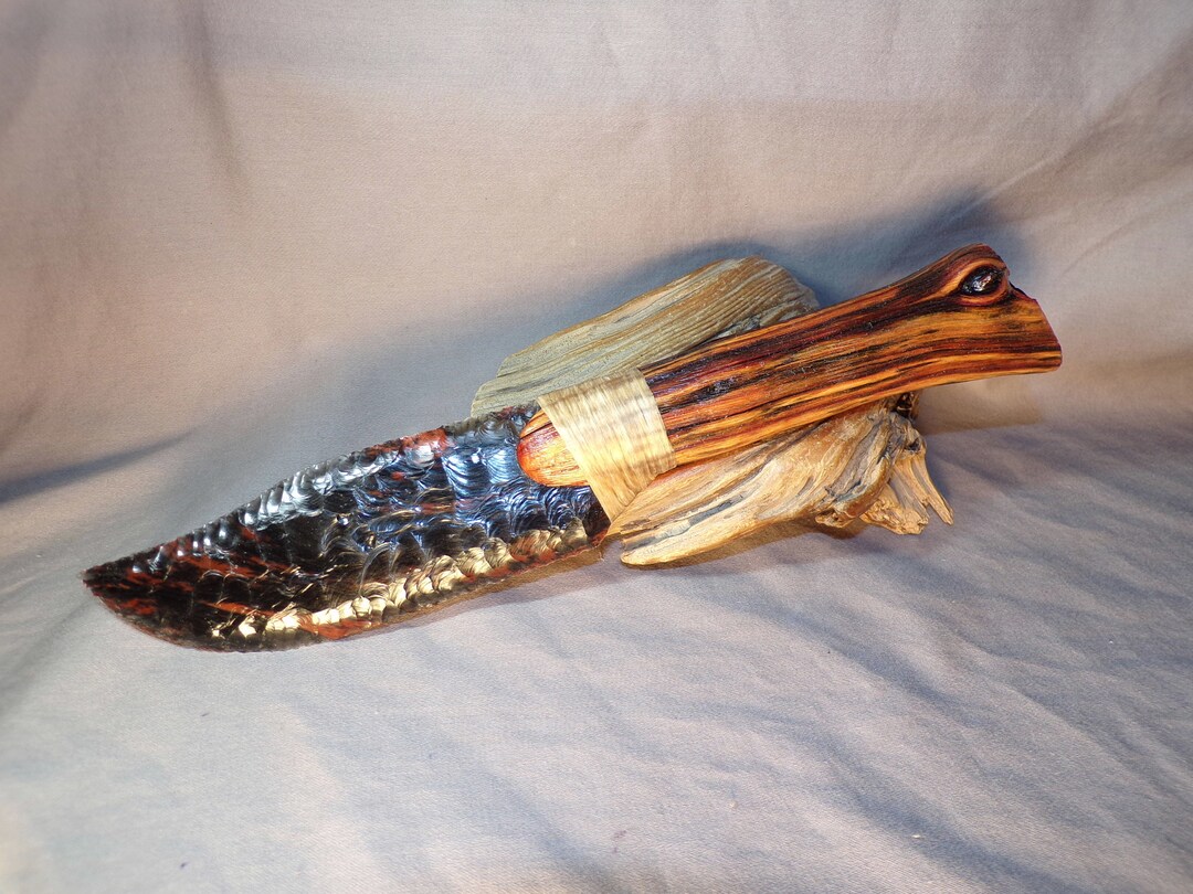 Triple Flow Obsidian Bowie Knife Manzanita Handle Knapped Flint ...