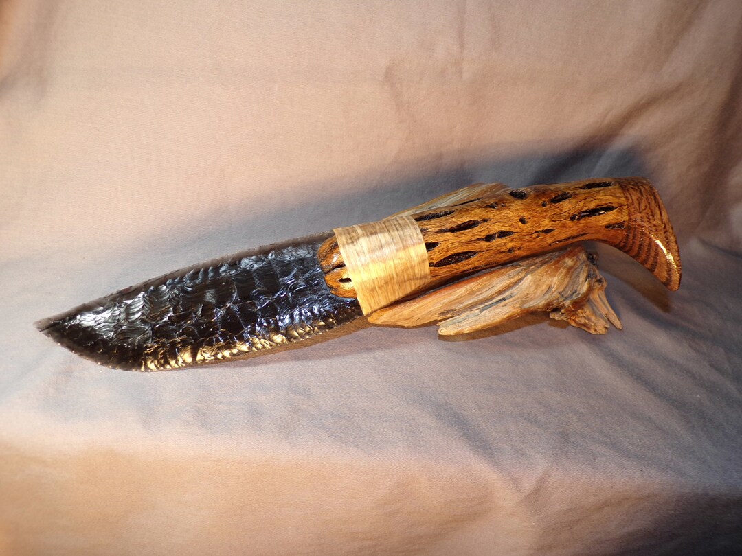 Midnight Lace Obsidian Drop Point Knife Cholla Cactus Wood - Etsy