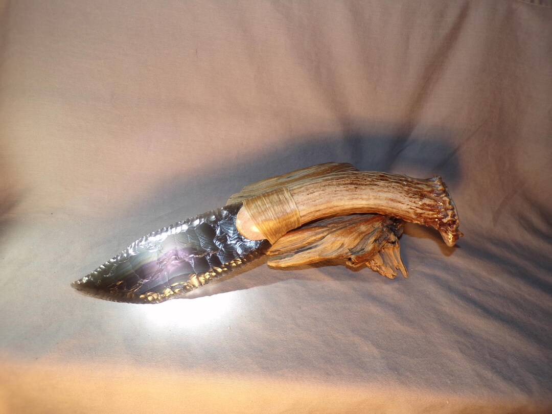 Large Sheen Obsidian Bowie Knife Indian Head Nickel Black Powder ...