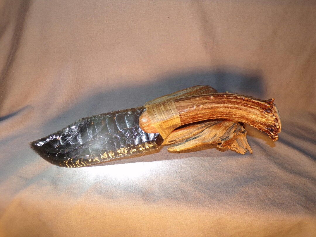 Large Sheen Obsidian Bowie Knife Indian Head Nickel Black Powder ...