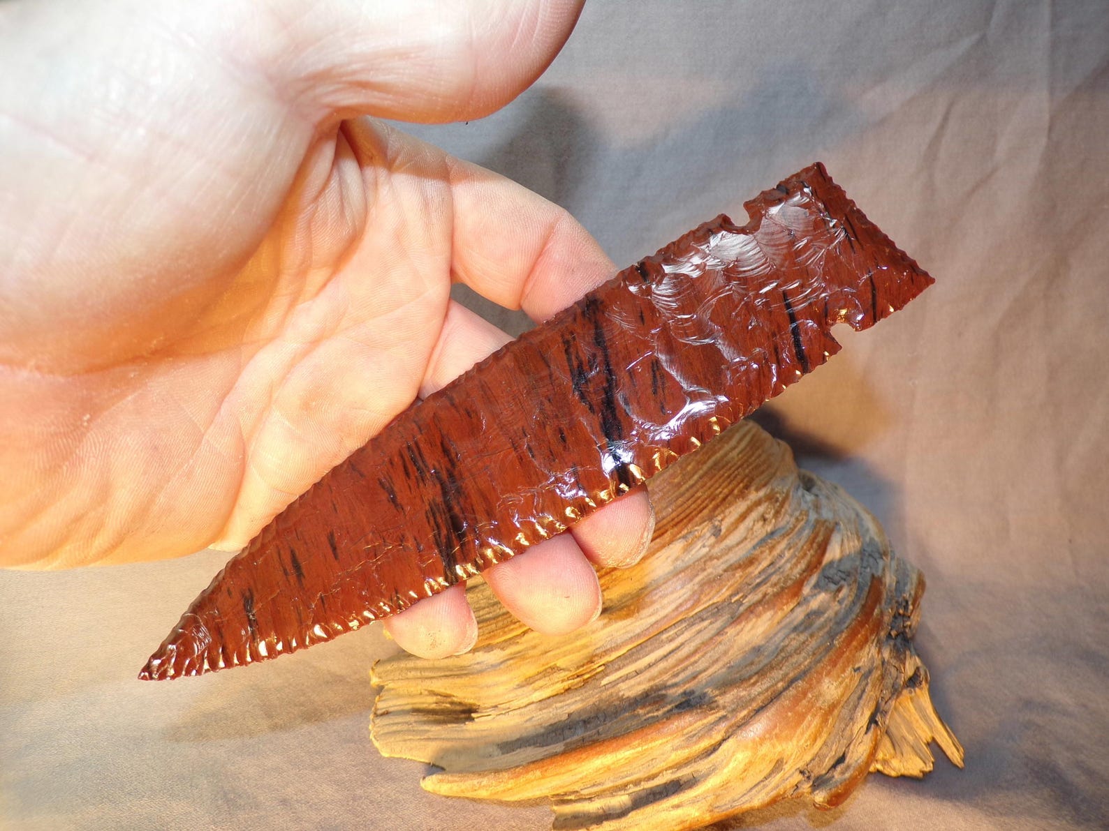Mahogany Tiger Stripe Obsidian Fox Ear Spear Point Flint Knapping ...