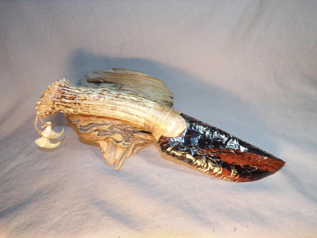 Triple Flow Obsidian Cody Knife With Bobcat Claws Black Powder Flint ...