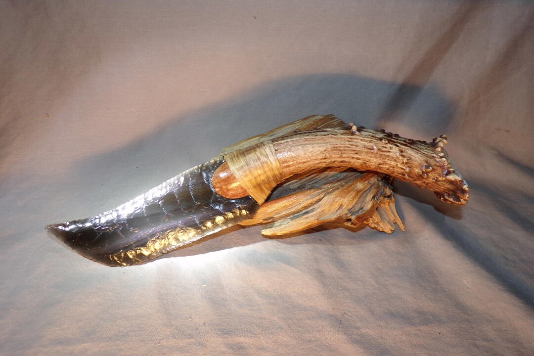 Sheen Obsidian Skinning Knife W Deer Antler Handle Black Powder Flint ...