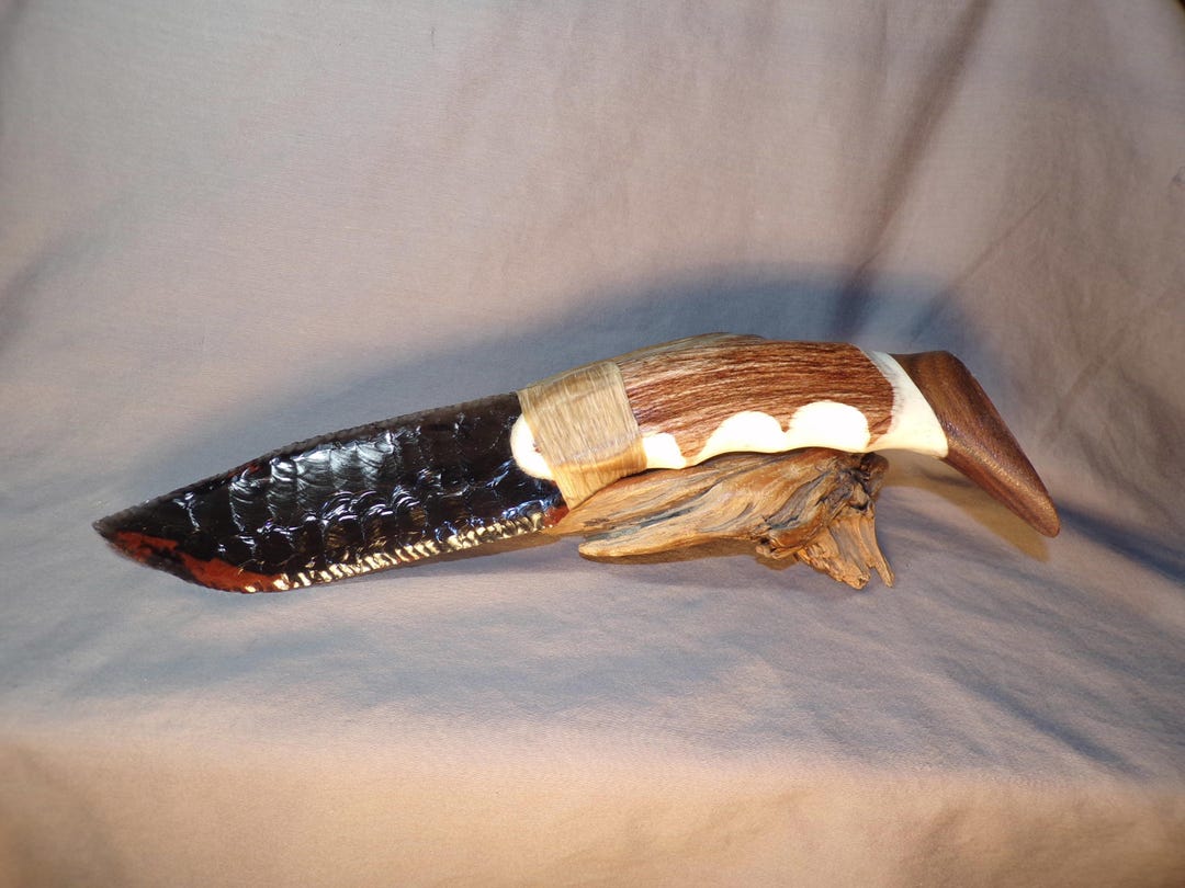 Unique Triple Flow Obsidian Bowie Knife W Elk Antler & Walnut End Cap ...
