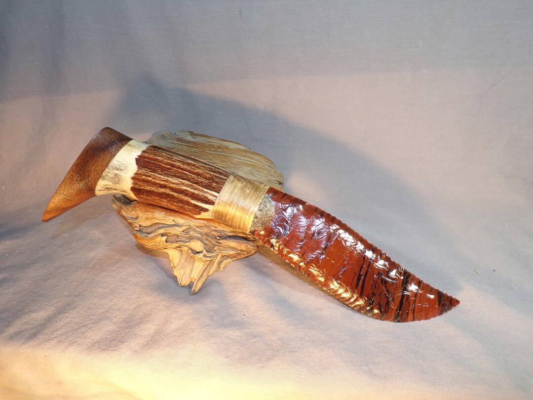 Tiger Stripe Obsidian Fantasy Knife W Elk Antler & Walnut End Cap ...