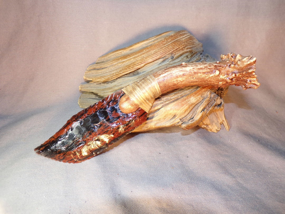 Small Triple Flow Obsidian Cody Knife Deer Antler Handle, Flint Knife ...