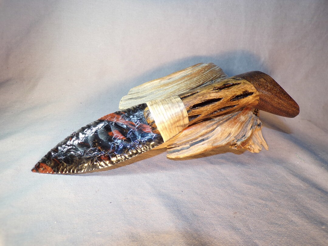 Triple Flow Obsidian Paleo Knife Cholla Cactus Wood Handle Flint ...