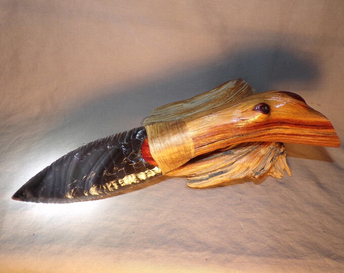 Subtle Sheen Obsidian Paleo Dagger Knife Manzanita Handle Knapped Flint ...